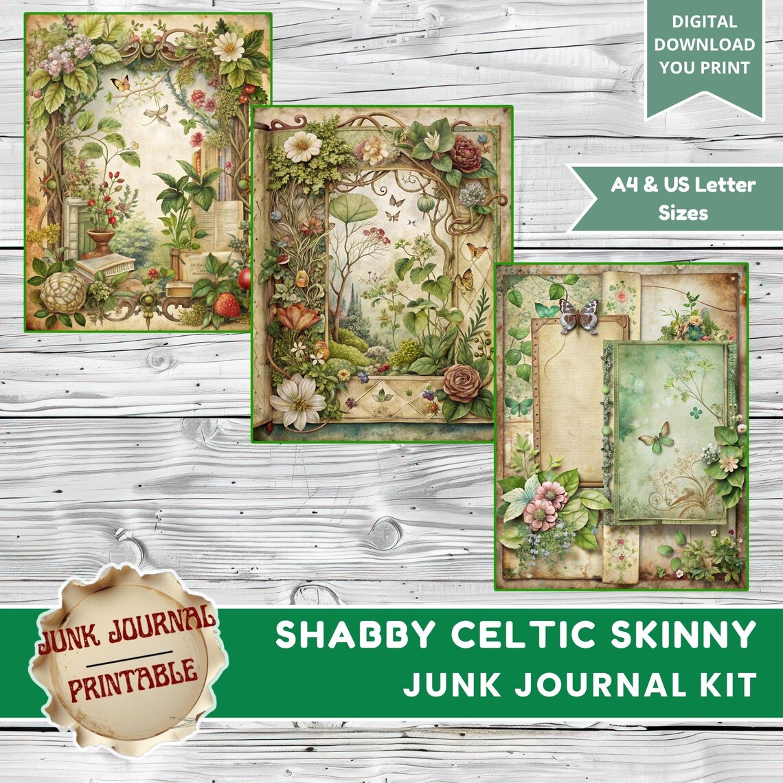Shabby Chic Celtic Junk Journal Kit, Skinny Journal Pages, Cottagecore ...