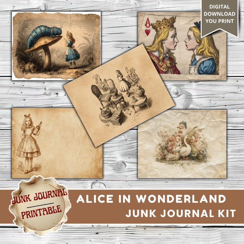 Junk Journal Alice in Wonderland, Alice in Wonderland Junk Journal Kits ...
