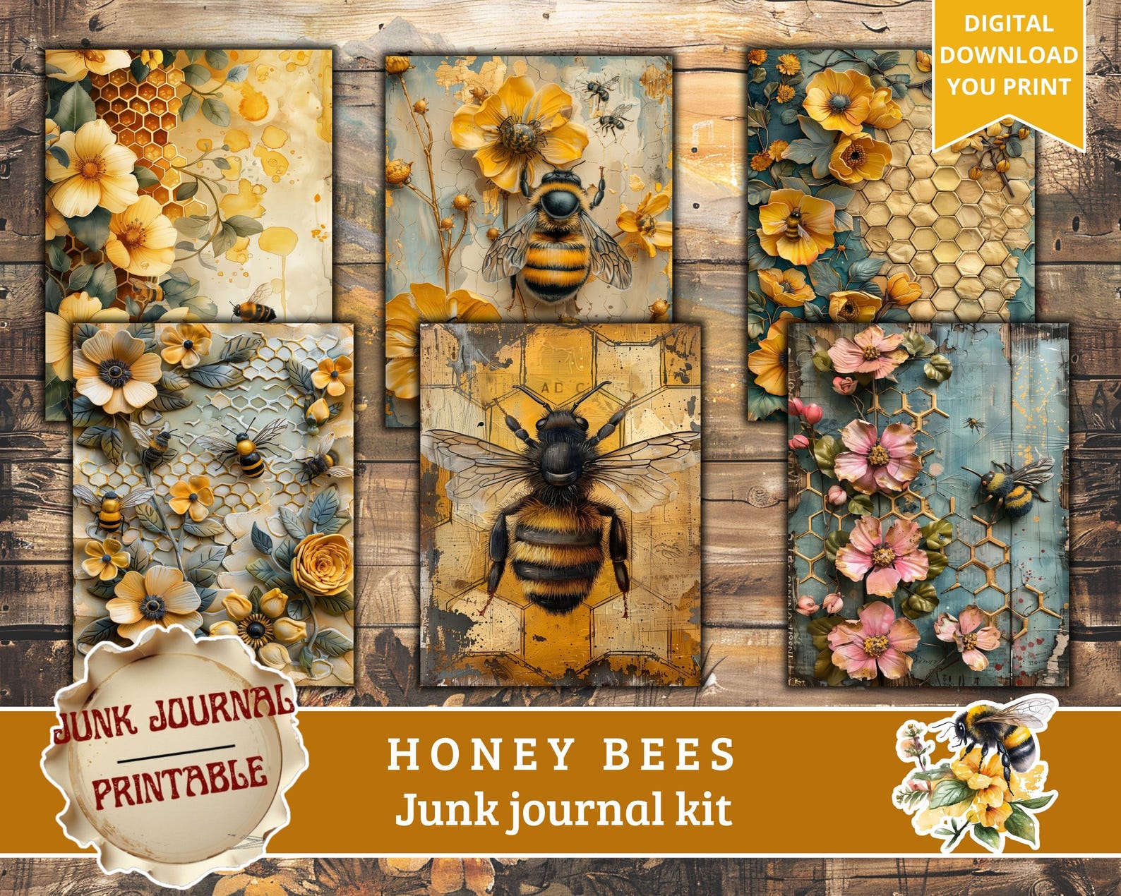Honey Bees Junk Journal Printable, Junk Journal Supplies, Junk Journal ...