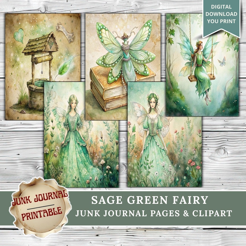 Sage Green Fairy Junk Journal Paper, Junk Journal Supplies, Fairy ...