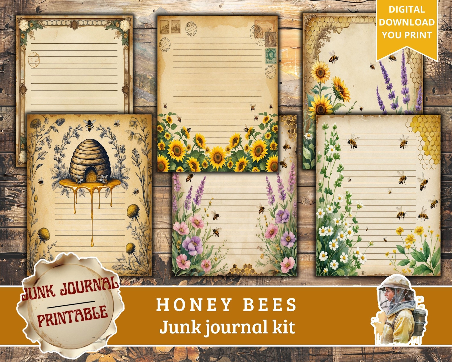 Honey Bees Junk Journal Printable, Junk Journal Supplies, Junk Journal ...