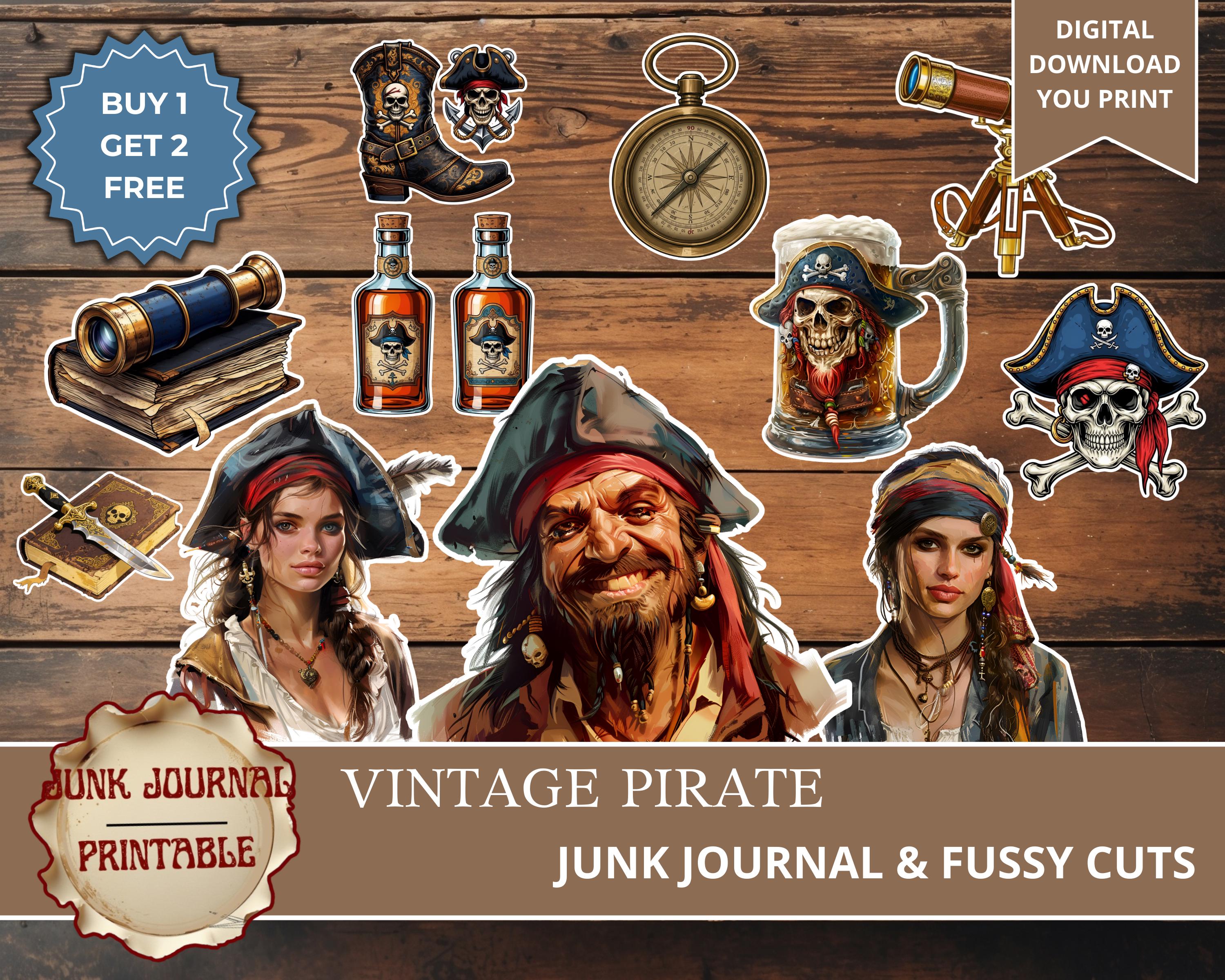 Pirate Junk Journal Printable Kit, Ship Clipart, Vintage Papers ...