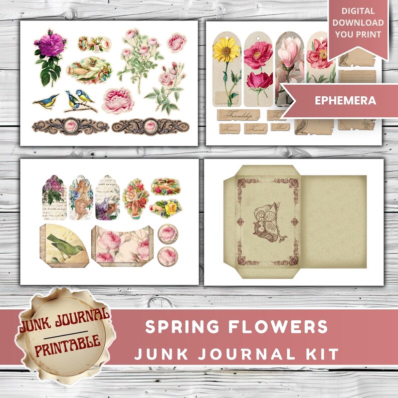 Spring Flowers Junk Journal Kit - 125 Pages Vintage Botanical Printable ...