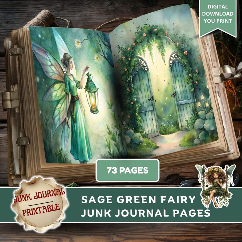Sage Green Fairy Junk Journal Paper, Junk Journal Supplies, Fairy ...
