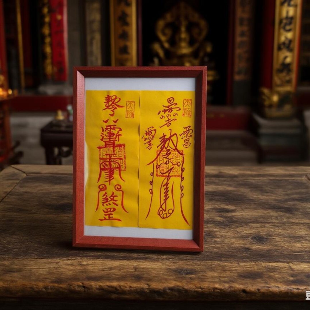 Priest Hand Painted Taoist Talisman Set on Yellow Paper A4 Framed ...