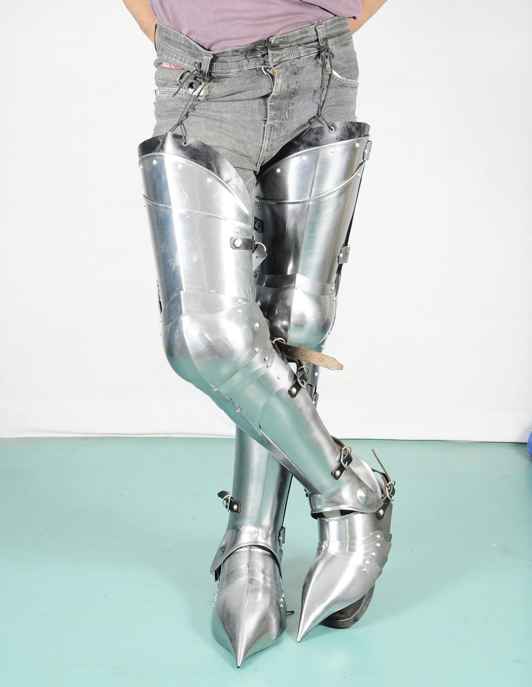 Medieval Steel Leg Armor, Gothic Knight Full Set, With Greaves, Knee ...