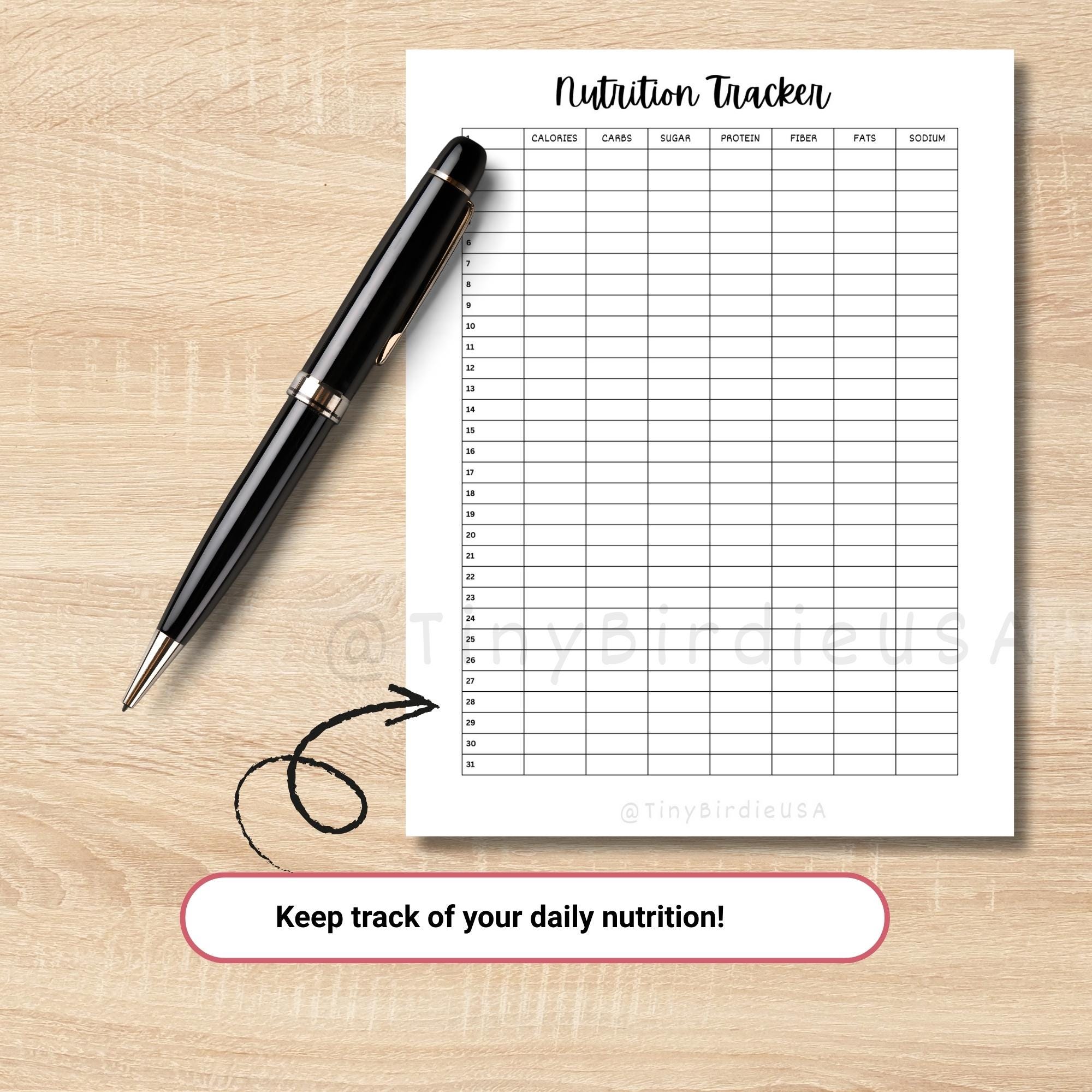 Nutrition Tracker - PRINTABLE Journal Page - Planner Page - Food ...