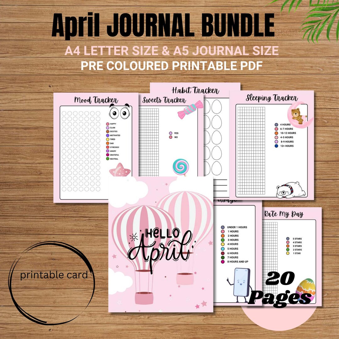 April Journal Printable Bundle | Mood, Habit & Sleep Tracker (PDF) - Etsy