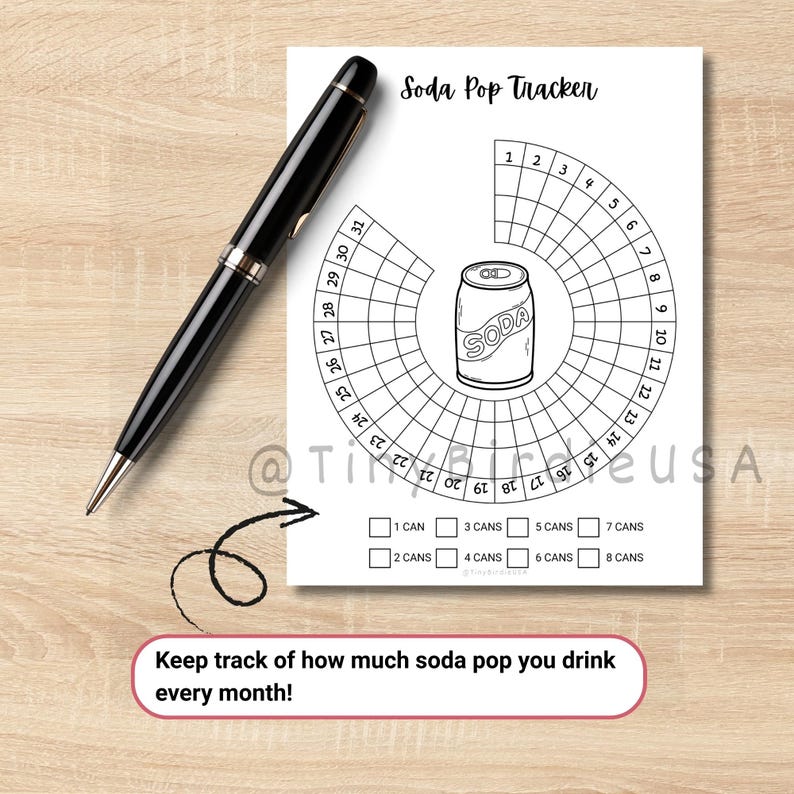 Soda Pop Tracker - PRINTABLE Journal Page - Health Tracker - Caffeine ...