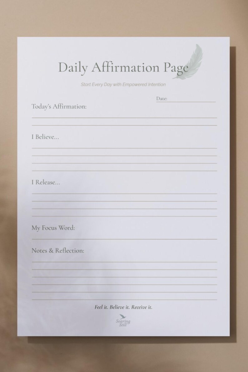 Printable Daily Affirmation Page – Mindful Living Journal for Self-love ...
