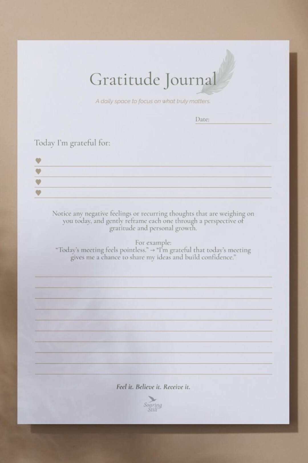 Gratitude Journal Printable – Daily Reflection Worksheet, Mindset Shift ...