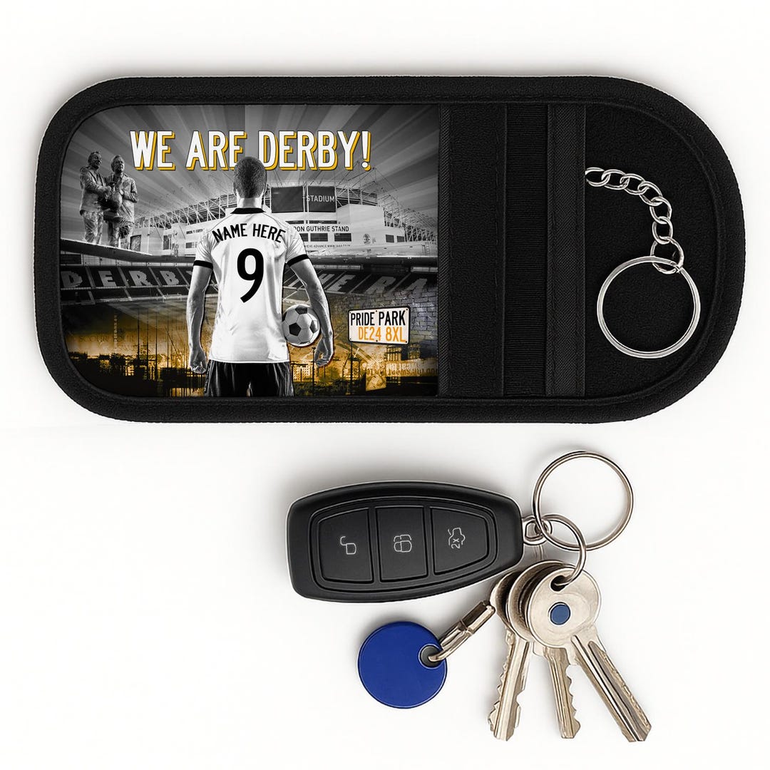 Personalised Derby Faraday Key Pouch Signal Blocker Case Football RFID ...