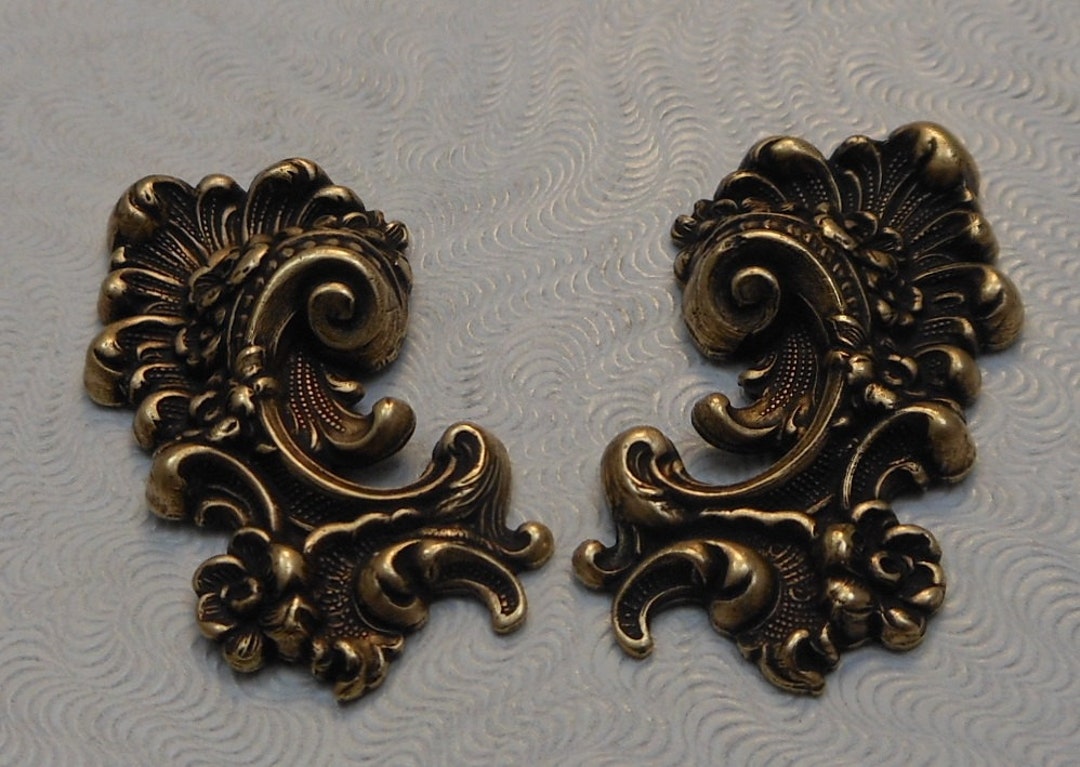 Oxidized Brass Filigree Stamping Pair 31x17mm Left and Right 1 Pair F ...