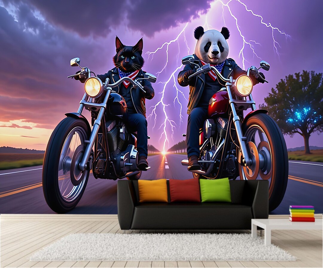 Panda and Wolf Buddy Ride Canvas Wallpaper: Anime Wall Decor, Wallpaper ...