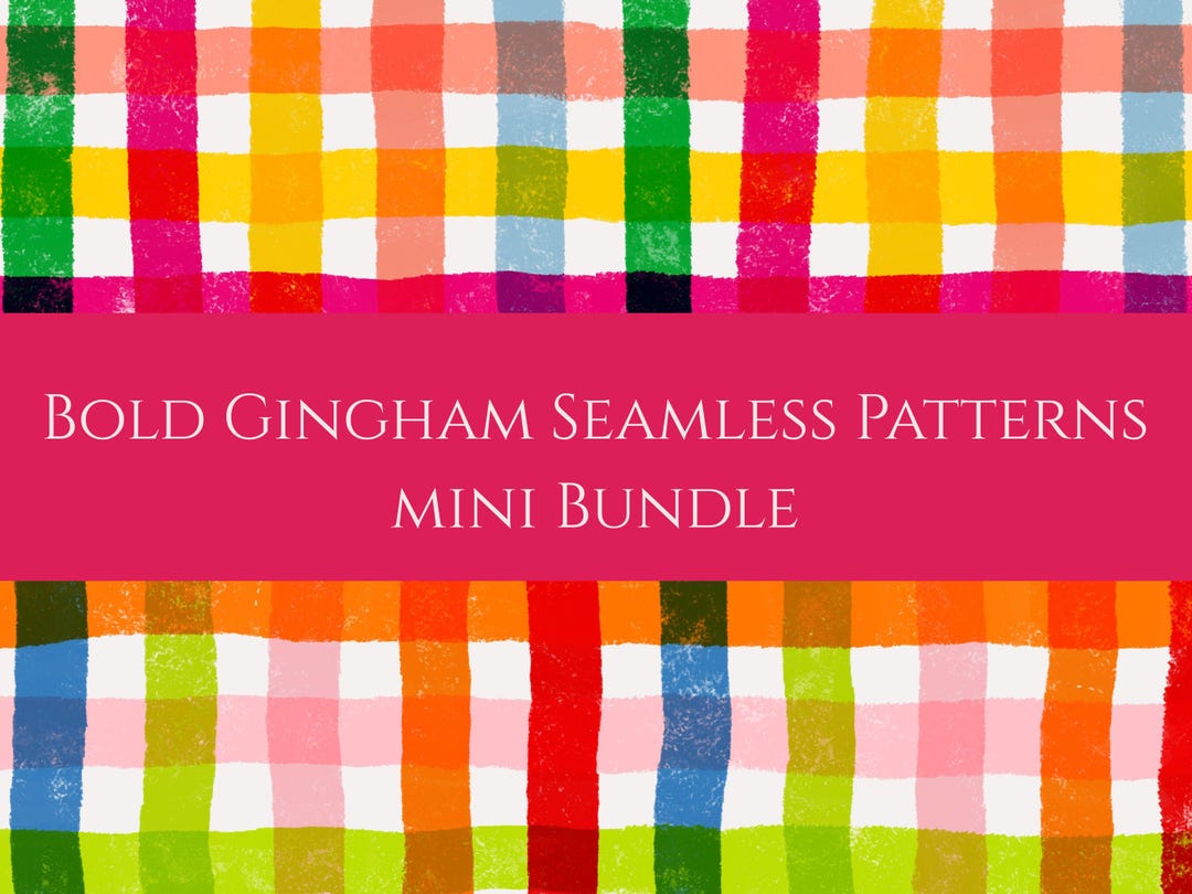 Bold Gingham Seamless Patterns Bundle | Hand Drawn Colorful Checkered ...