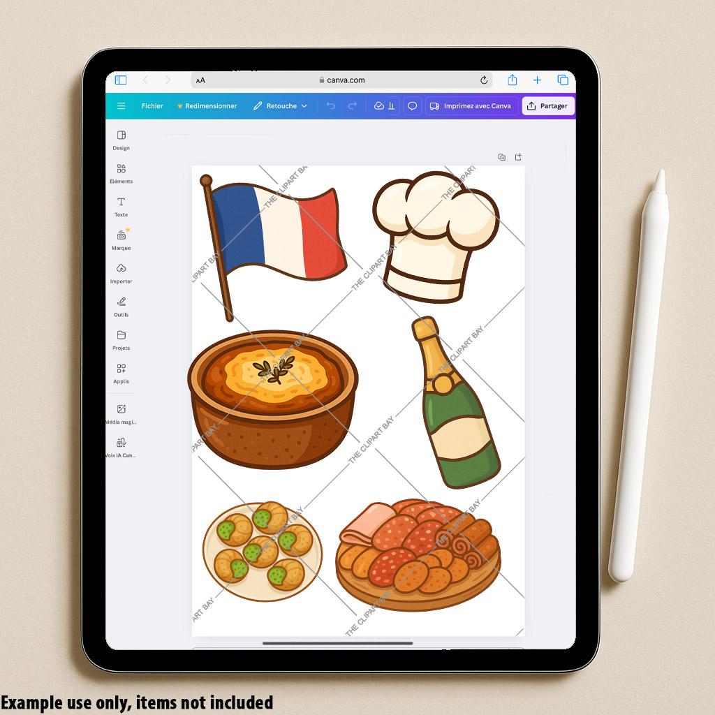 French Food Clipart Pack – 25 Transparent PNG – French Cuisine ...