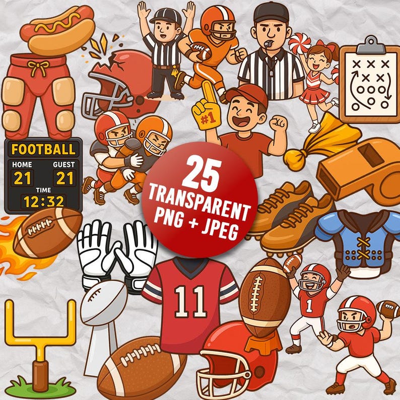 American Football Clipart Pack – 25 PNG + JPEG Transparent Files ...