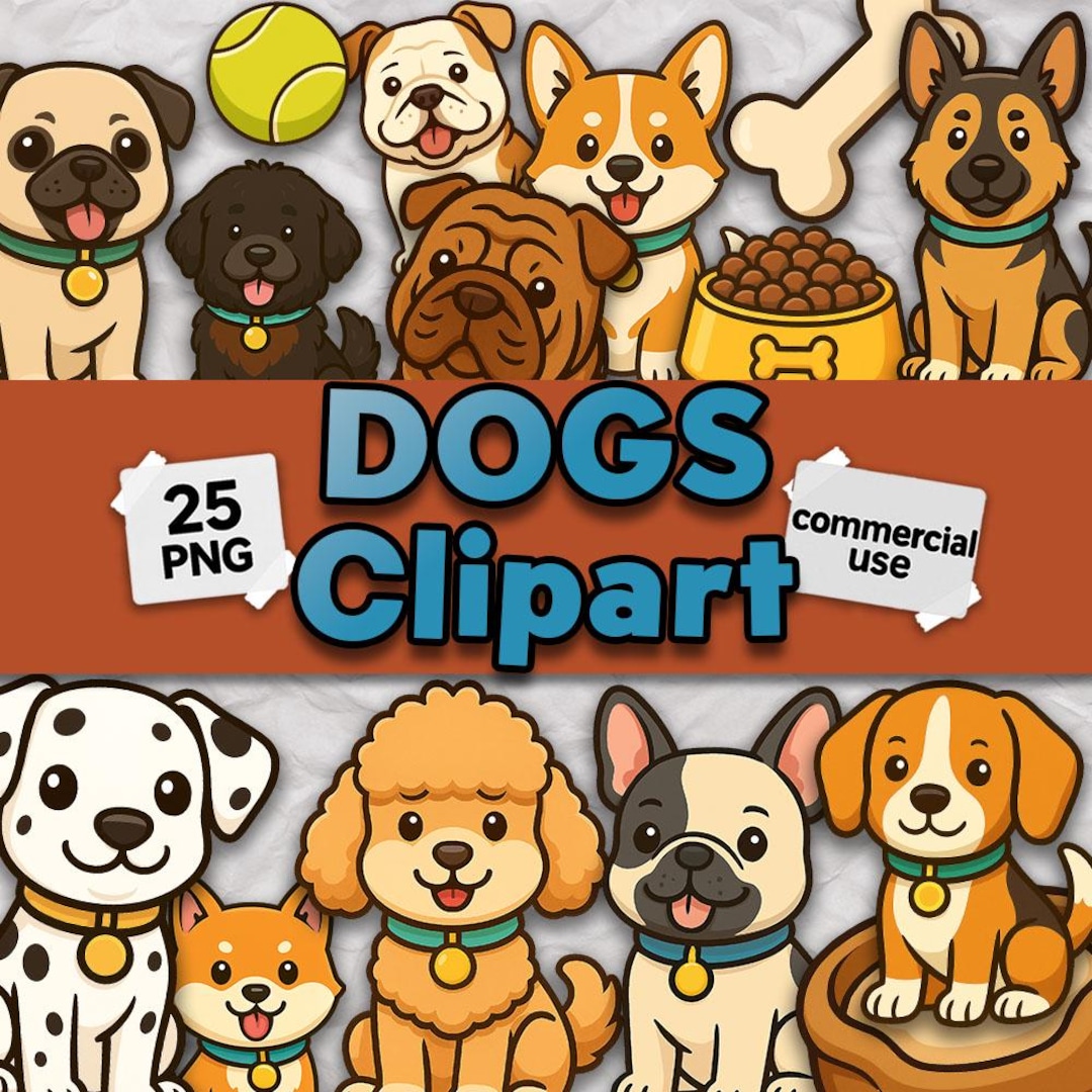 Dogs Clipart Pack – 25 Cute Dog Illustrations PNG and JPEG for Stickers ...