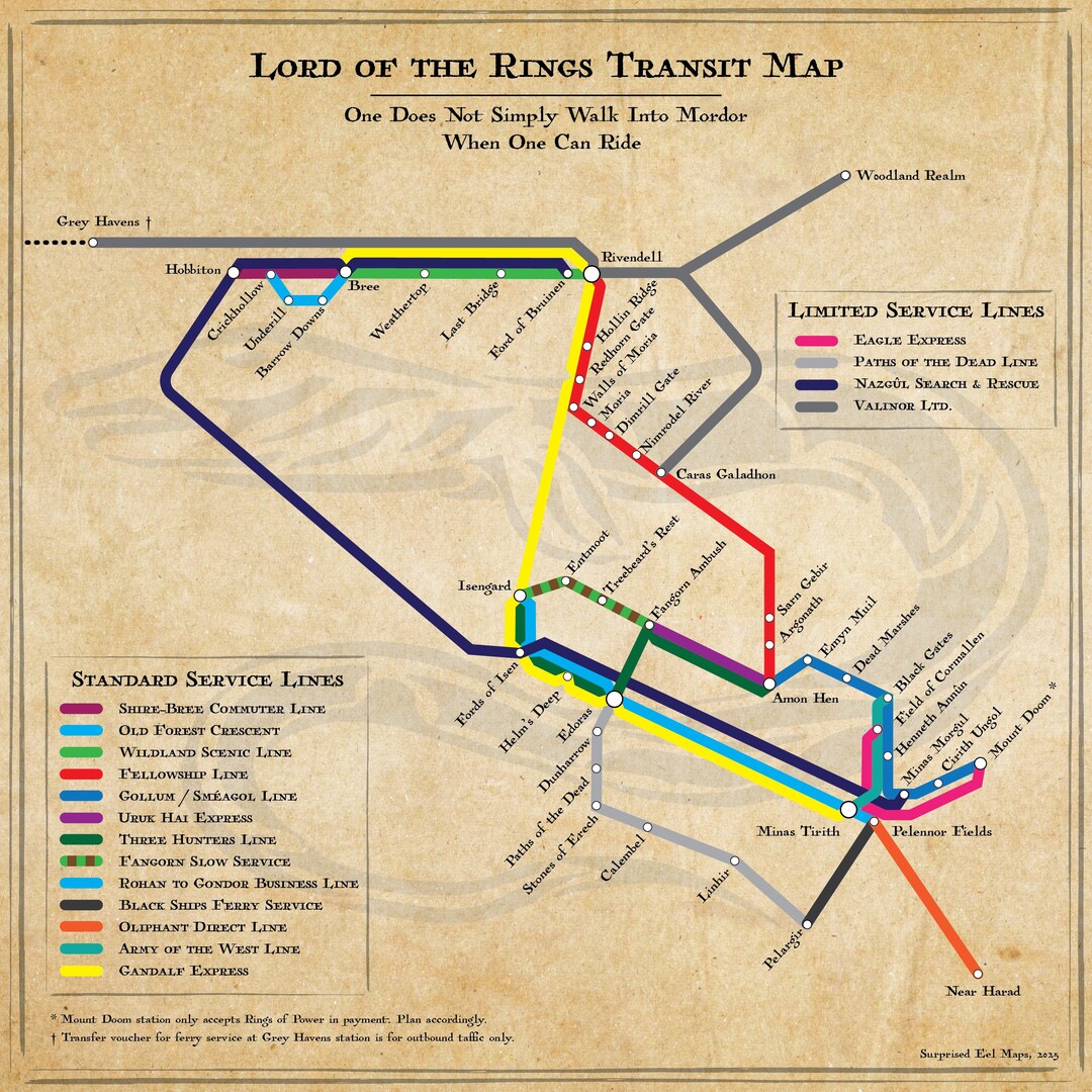 Lord of the Rings Subway Map With Eel Watermark - Etsy