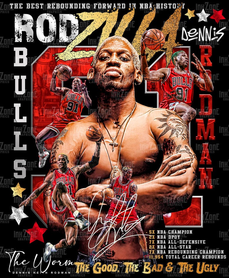 Dennis Rodman Custom Design Tee | Front & Back Design | 14x17in PNG ...