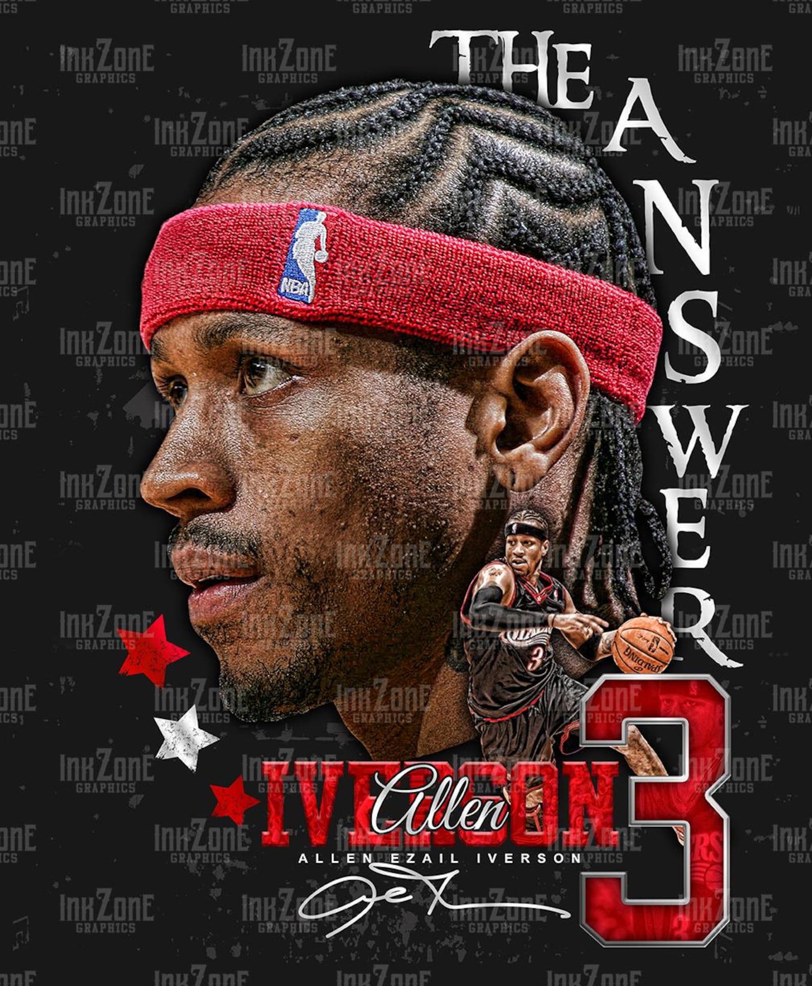 Allen Iverson PNG Design – Retro Vintage, With Halftone | 13x15in ...