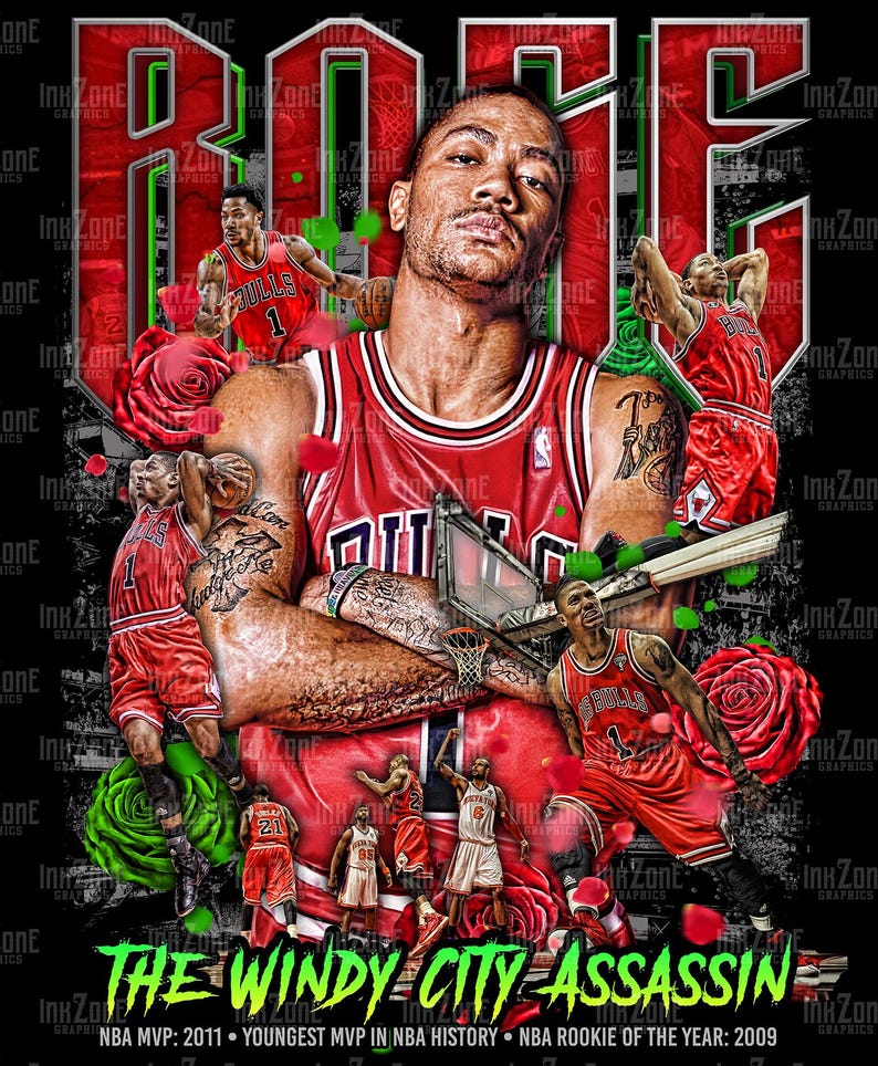 Derrick Rose Retro Design Tee | Vintage Basketball PNG | 300 Dpi ...