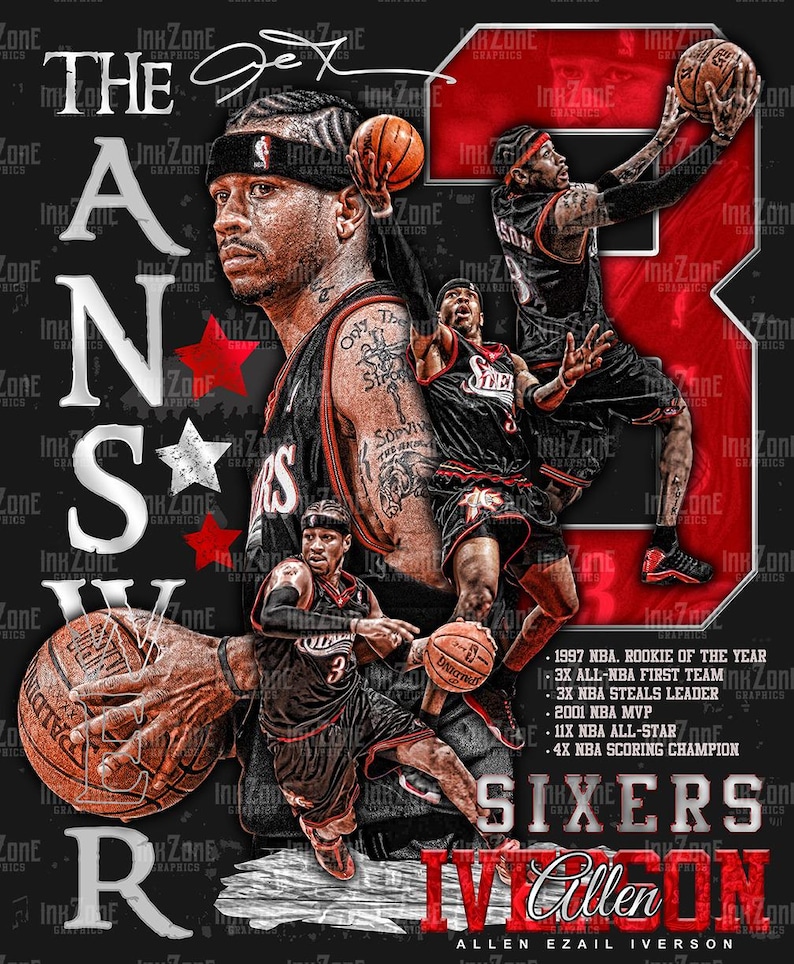 Allen Iverson PNG Design – Retro Vintage, With Halftone | 13x15in ...