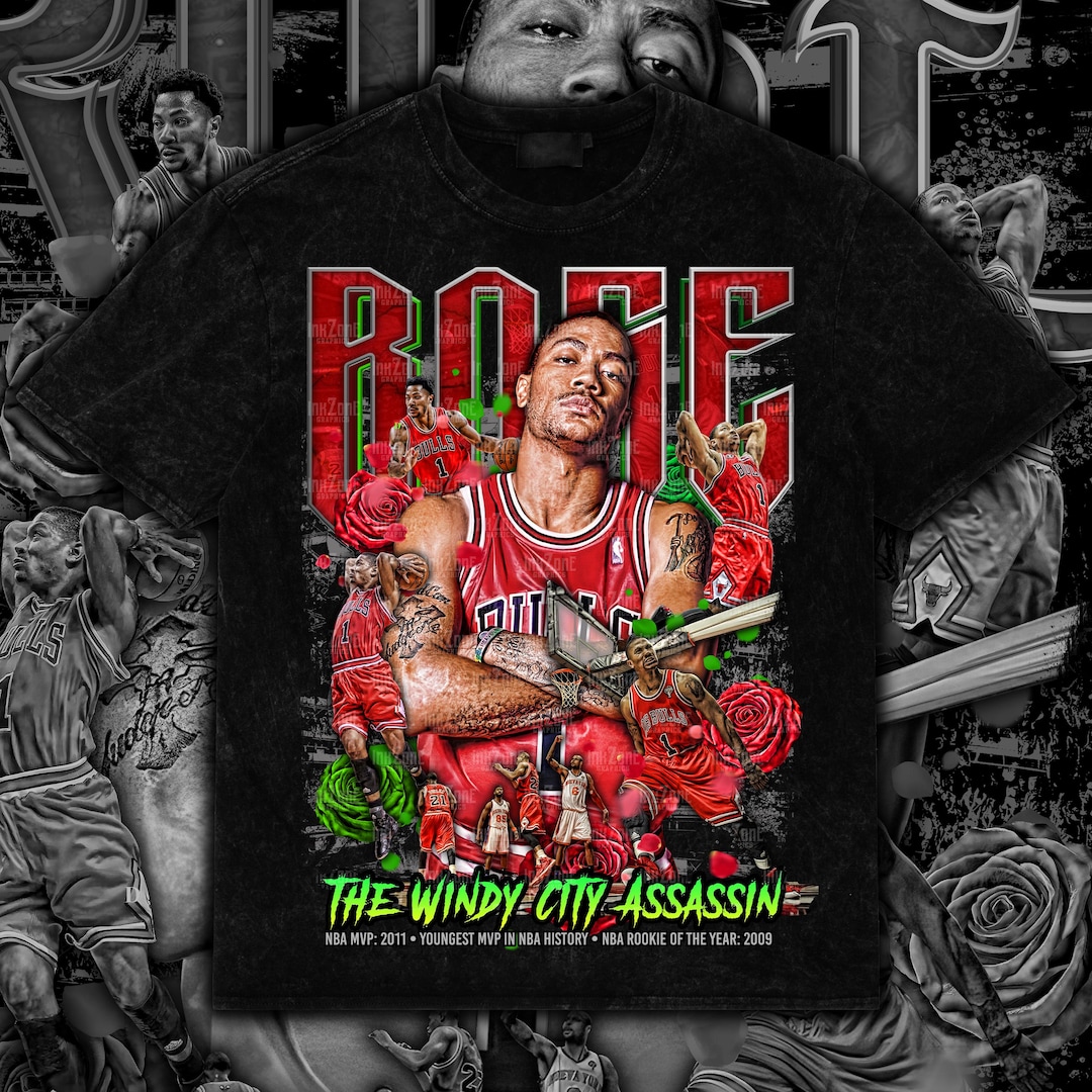 Derrick Rose Retro Design Tee | Vintage Basketball PNG | 300 Dpi ...