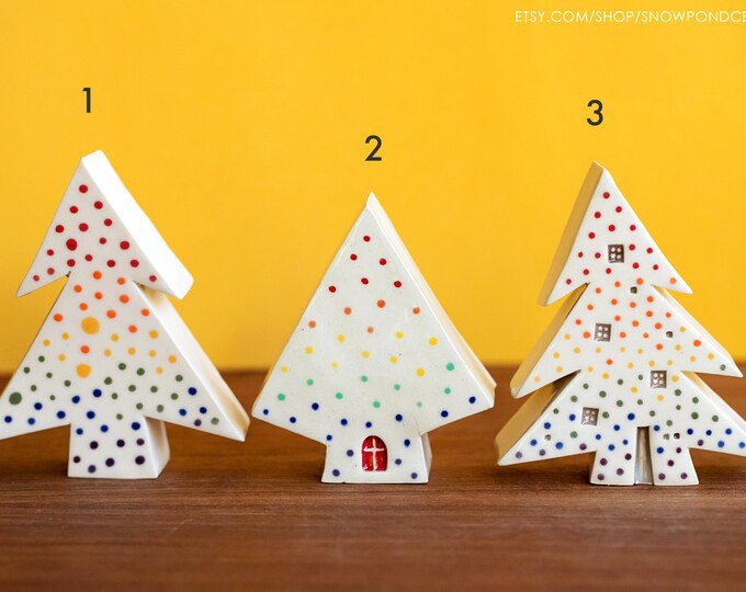 Minimalist Ceramic Holiday Christmas Trees With Rainbow Colorful Dots ...