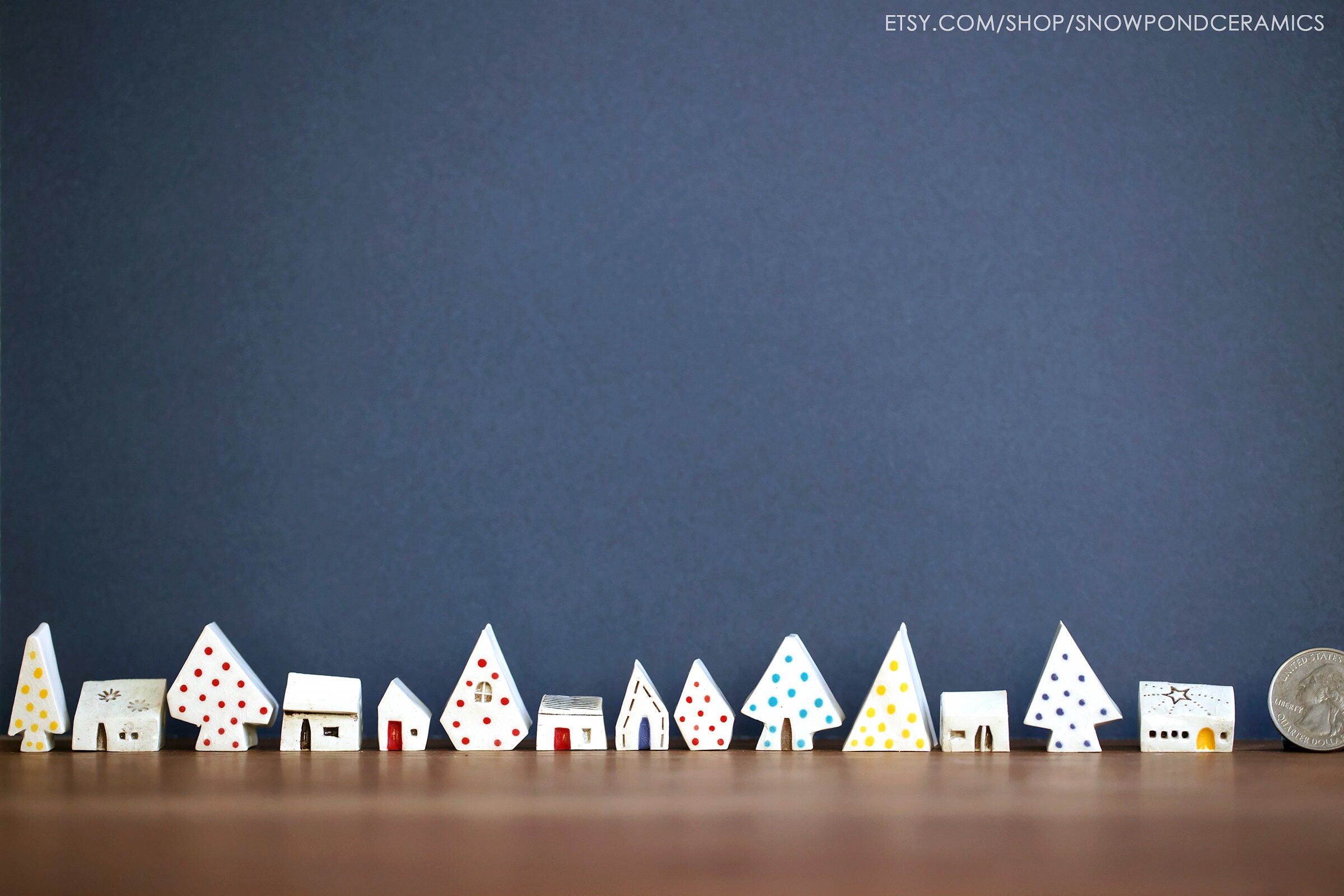 Set of 25 Tiny Ceramic Trees and Houses for Advent Calendar / Miniature ...