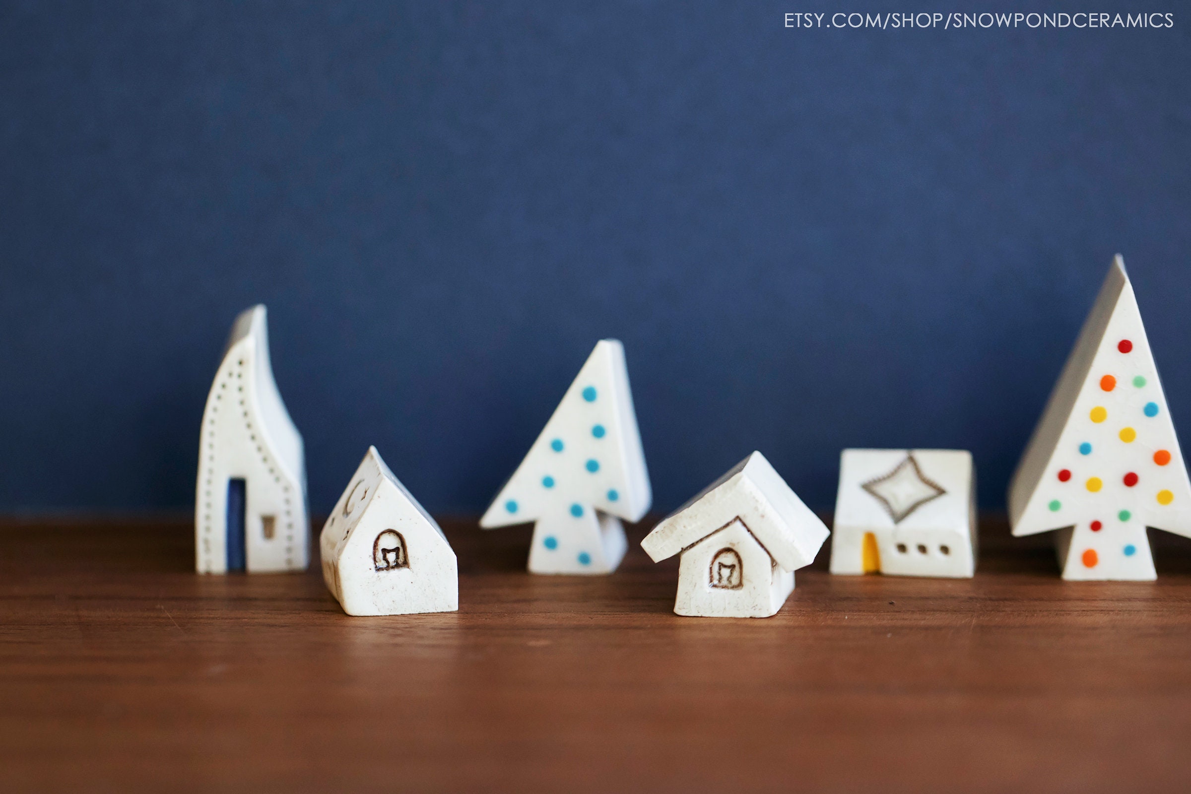 Set of 25 Tiny Ceramic Trees and Houses for Advent Calendar / Miniature ...