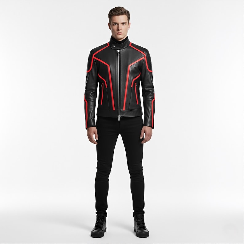 Tron Legacy Style Reflective Lines Leather Jacket - Tron Ares Cosplay ...