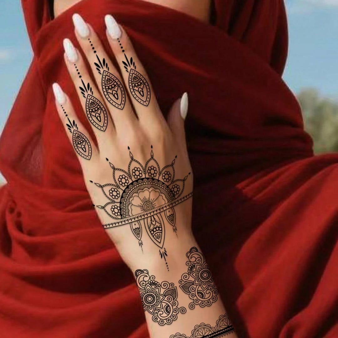 Black Henna Temporary Tattoos for Women – Mandala Mehndi Body Art ...