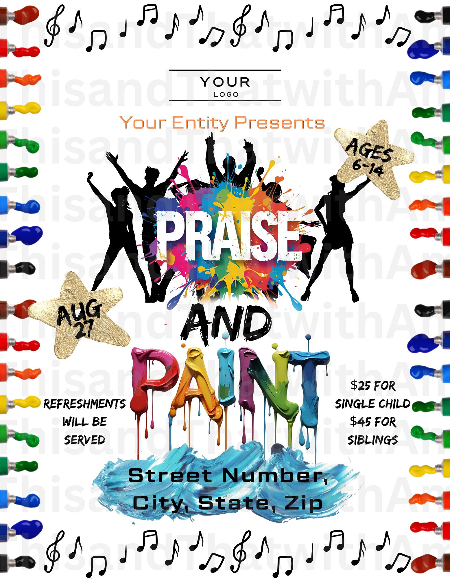 Praise and Paint Editable Flyer Template - Etsy