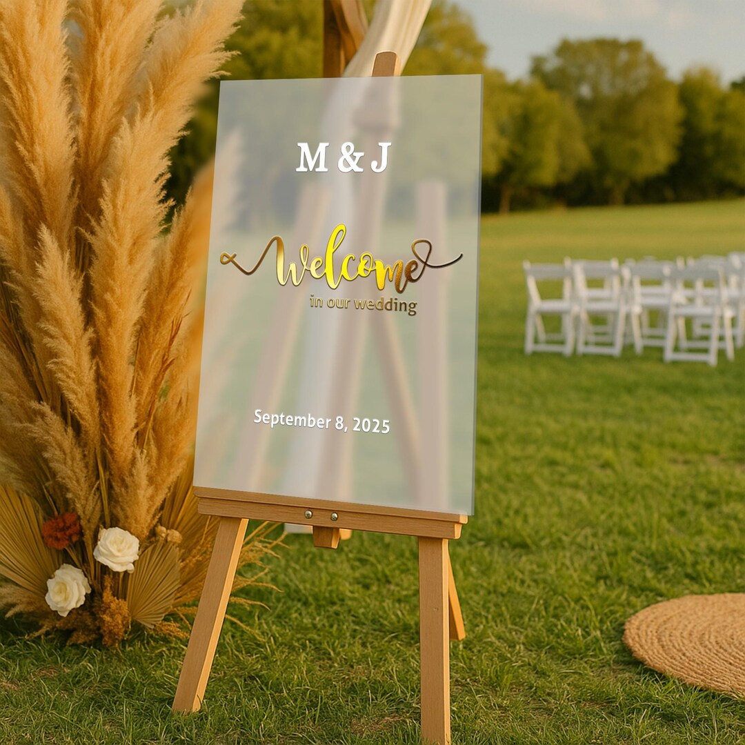 Frosted Acrylic Wedding Welcome Sign | Gold 3D Lettering, Personalized ...