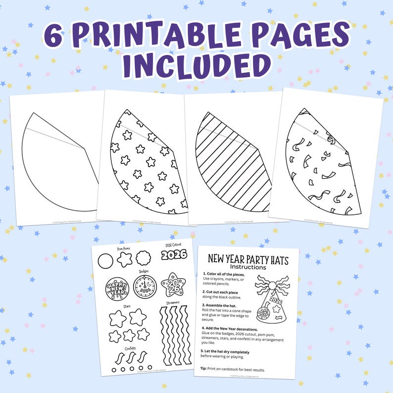 New Year Party Hats Craft 2026 | Printable Color, Cut & Glue Activity ...