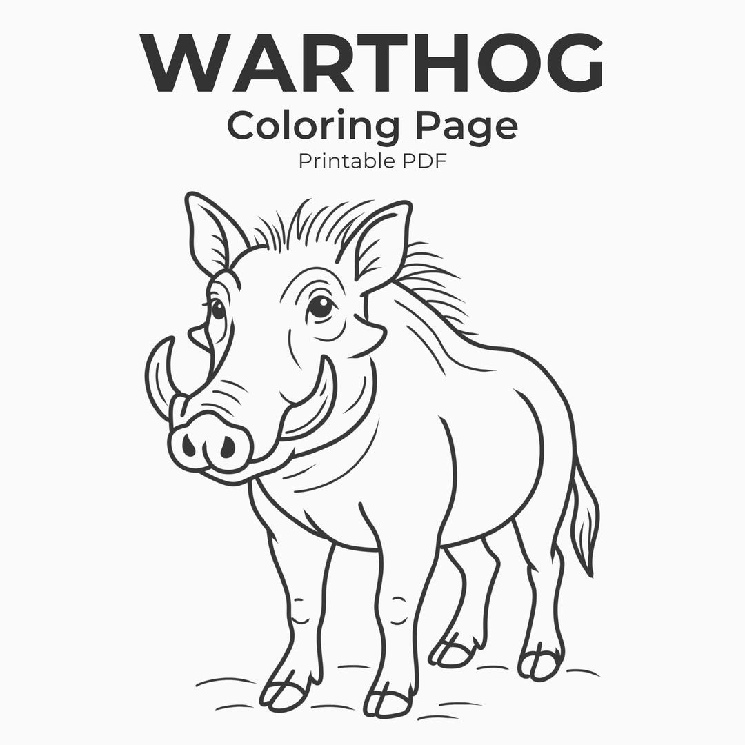 Warthog Coloring Page | Printable Wildlife Animal Sheet (PDF Download ...