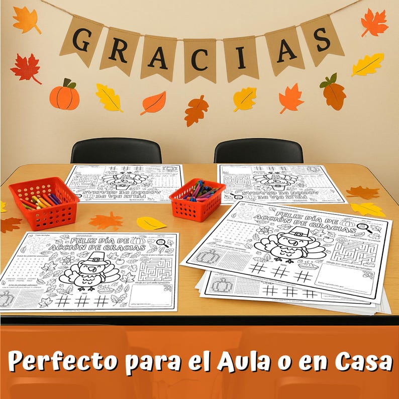 Spanish Thanksgiving Placemat: Fun Games & Coloring for Kids (printable ...
