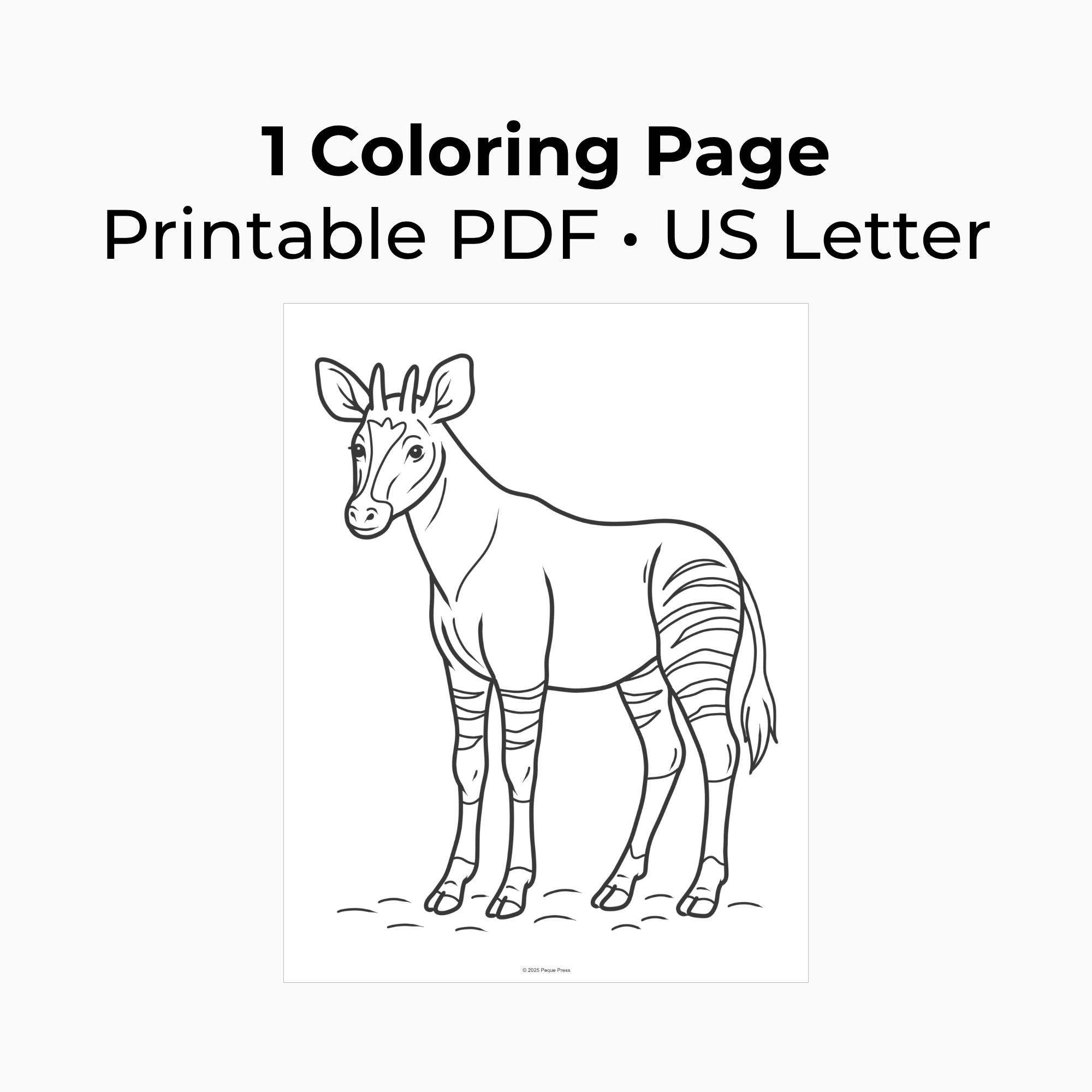 Okapi Coloring Page | Printable Wildlife Animal Sheet (PDF Download) - Etsy