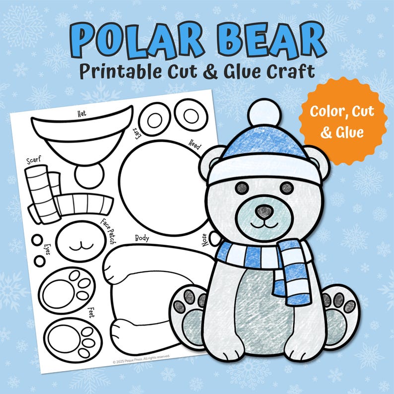 Polar Bear Cut & Glue Craft | Printable Color and Assemble Winter ...