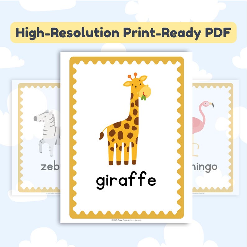Safari Animals Flashcards: English Kids Learning Cards (printable PDF ...