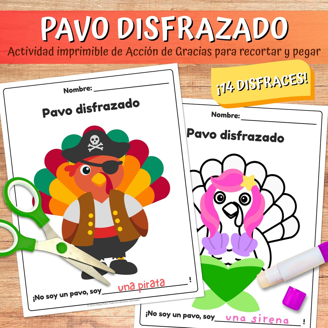 Spanish Turkey in Disguise Thanksgiving Craft Kit: 14 Printable ...