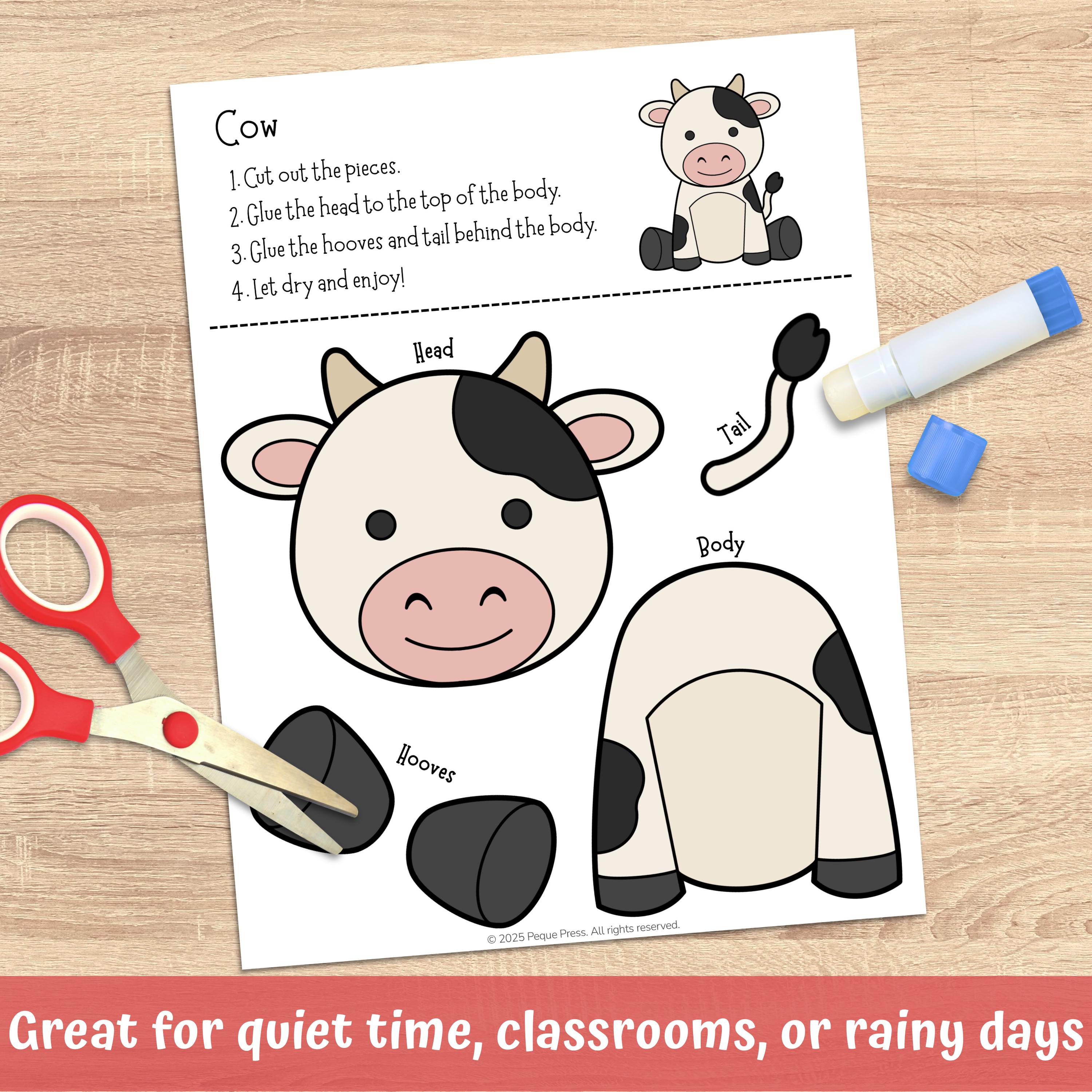 Cow Cut & Glue Craft | Printable Color and Assemble Animal Activity for ...
