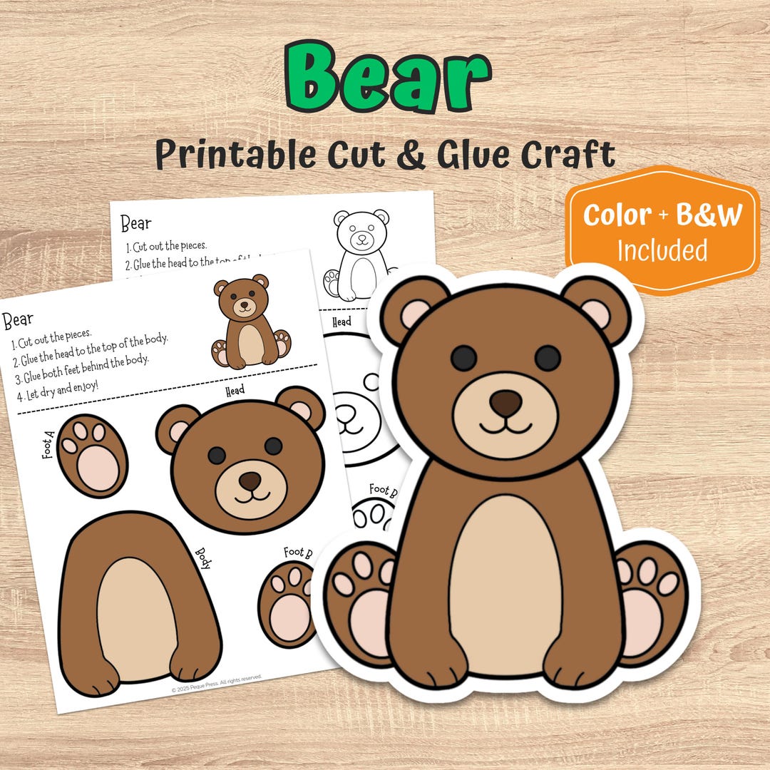 Bear Cut and Glue Craft | Printable Color & Assemble Animal Activity ...