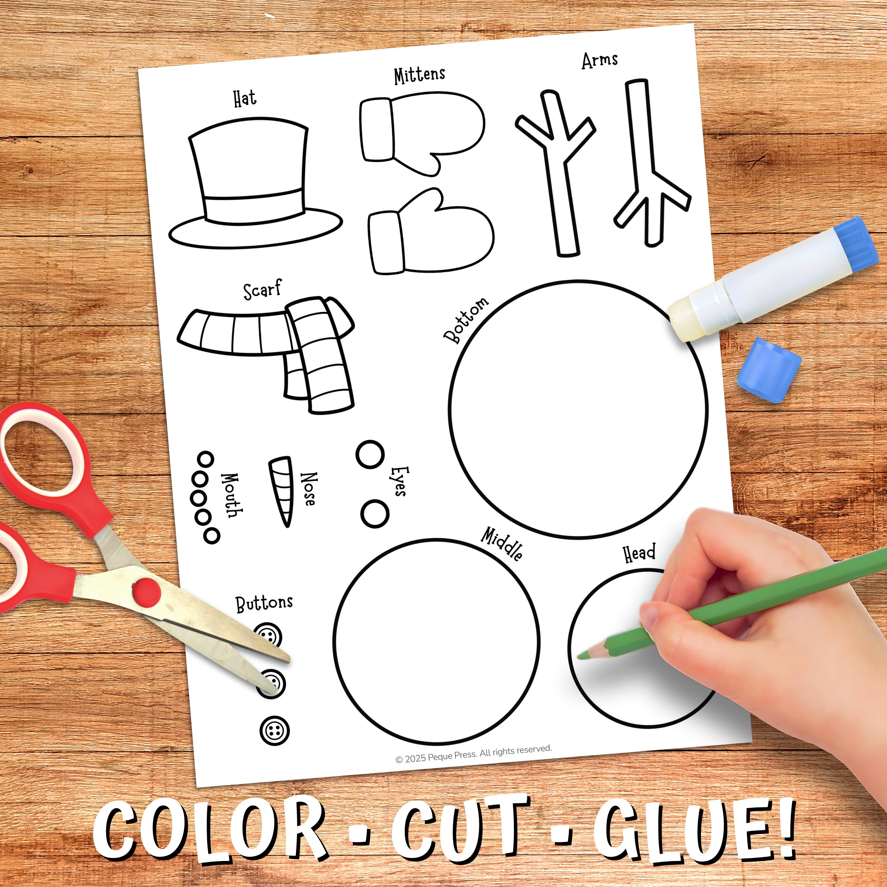 Snowman Cut & Glue Craft | Printable Color and Assemble Winter Activity ...