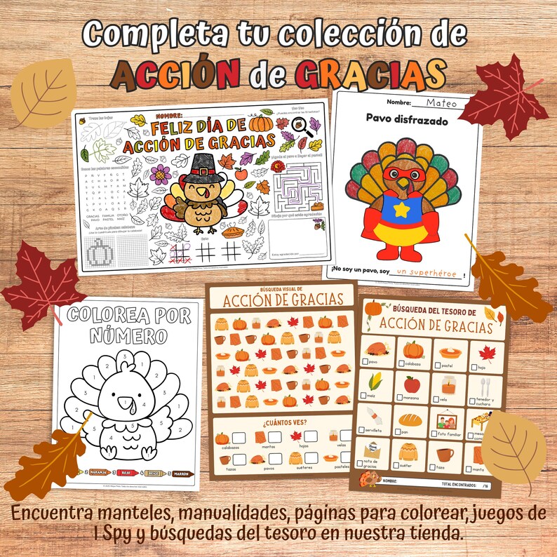 Spanish Thanksgiving Placemat: Fun Games & Coloring for Kids (printable ...