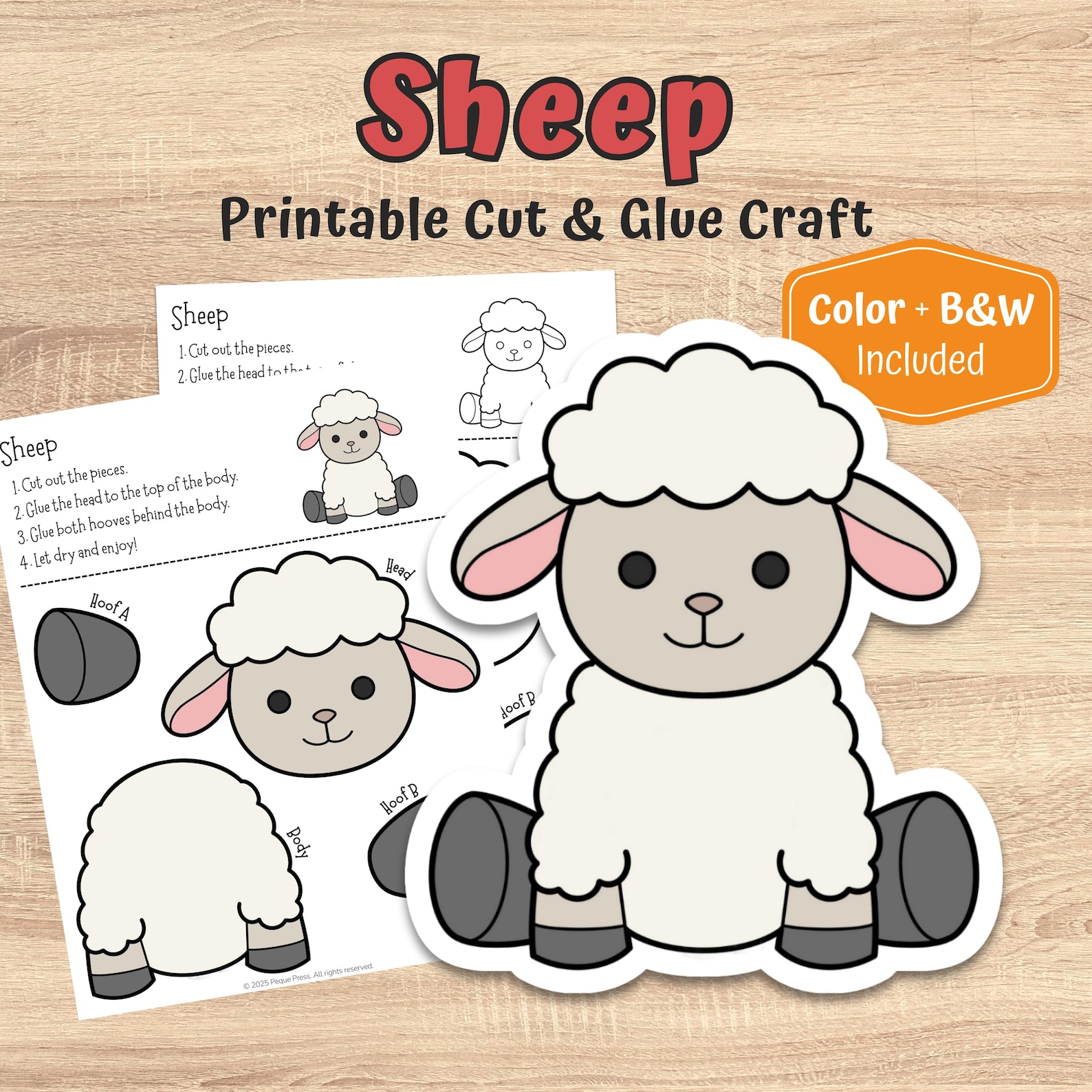 Sheep Cut and Glue Craft | Printable Color & Assemble Animal Activity ...