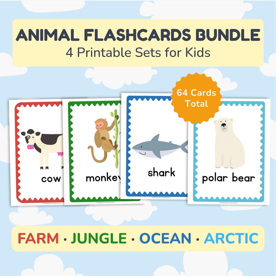 Animal Flashcards Bundle: Farm, Jungle, Ocean, Arctic (PDF Download) - Etsy