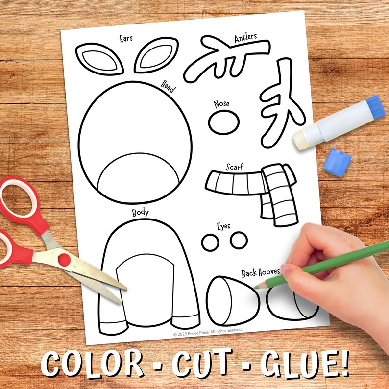 Reindeer Cut & Glue Craft | Printable Color and Assemble Christmas ...