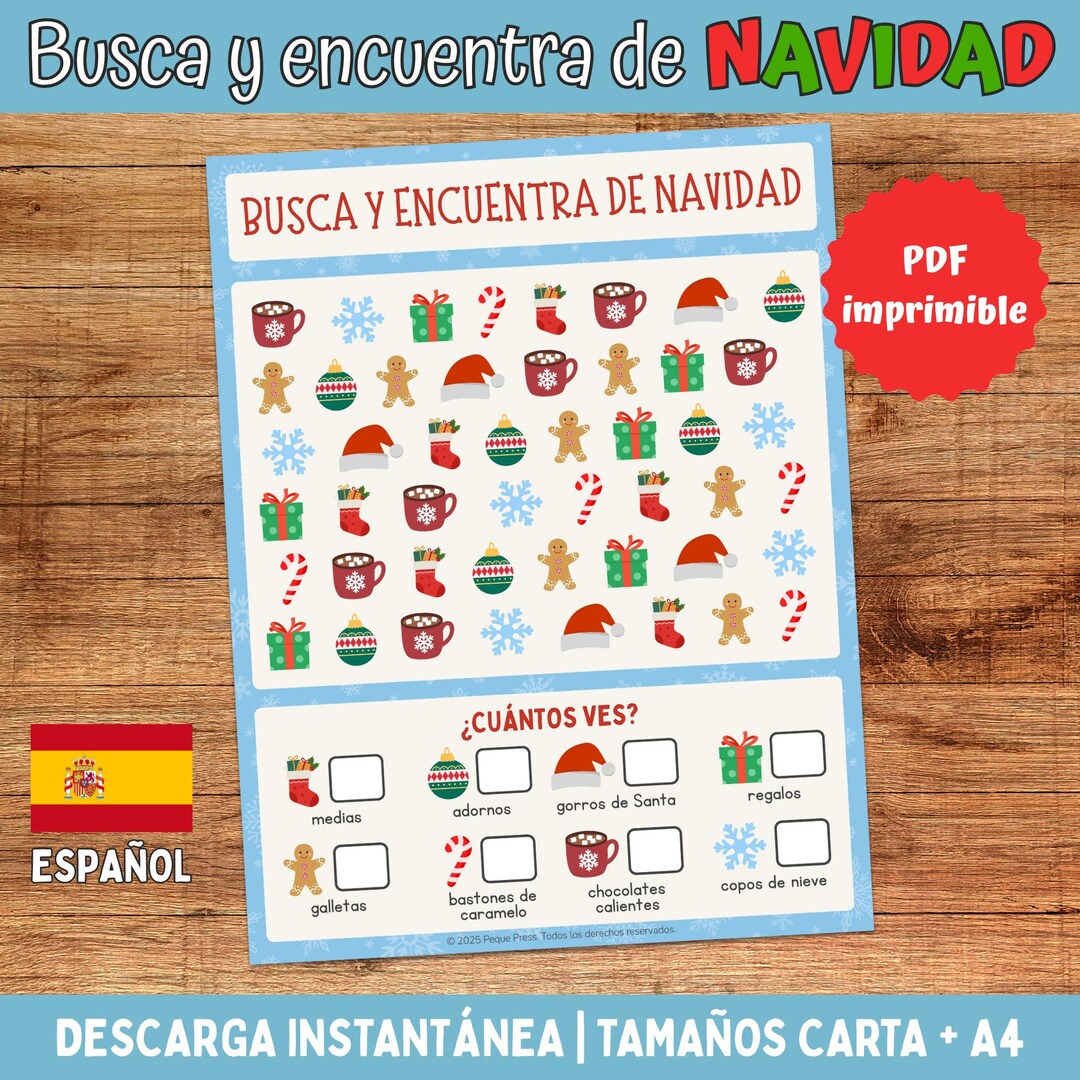 Spanish I Spy Christmas Printable Game for Kids: Busca Y Encuentra ...